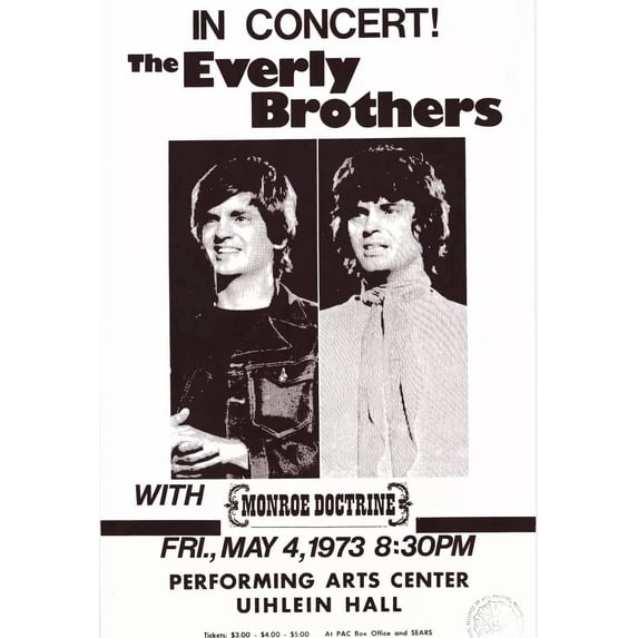 1973 EVERLY BROTHERS CONCERT Poster Wall Art Print OVERALL IS ES 16 x ...