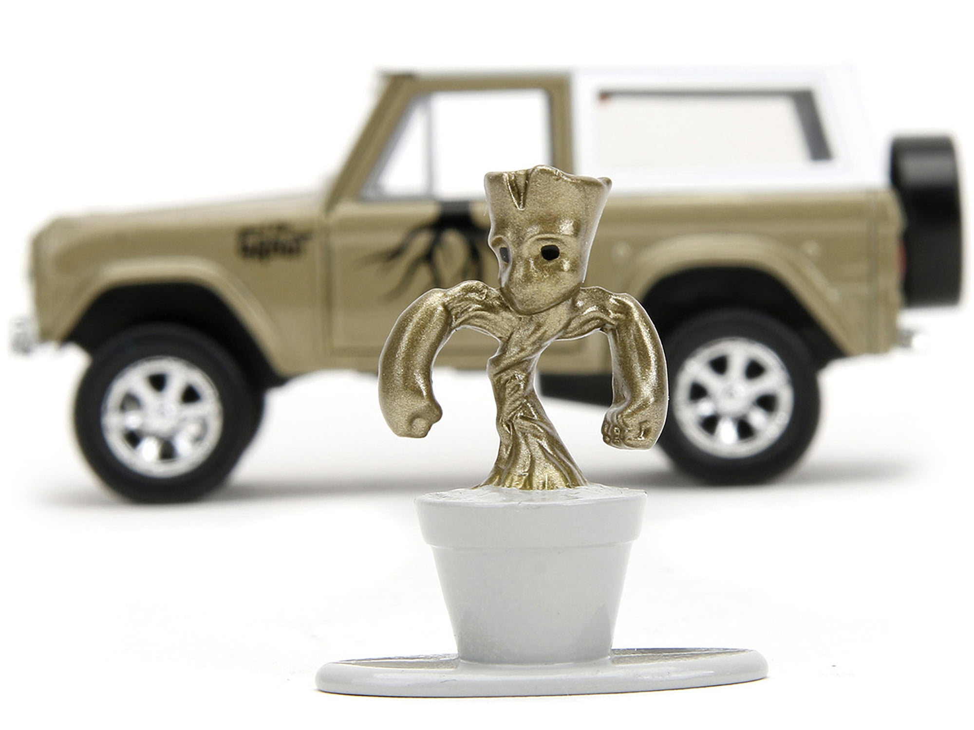 1973 Ford Bronco Gold Metallic with White Top and Groot Diecast Figure ...