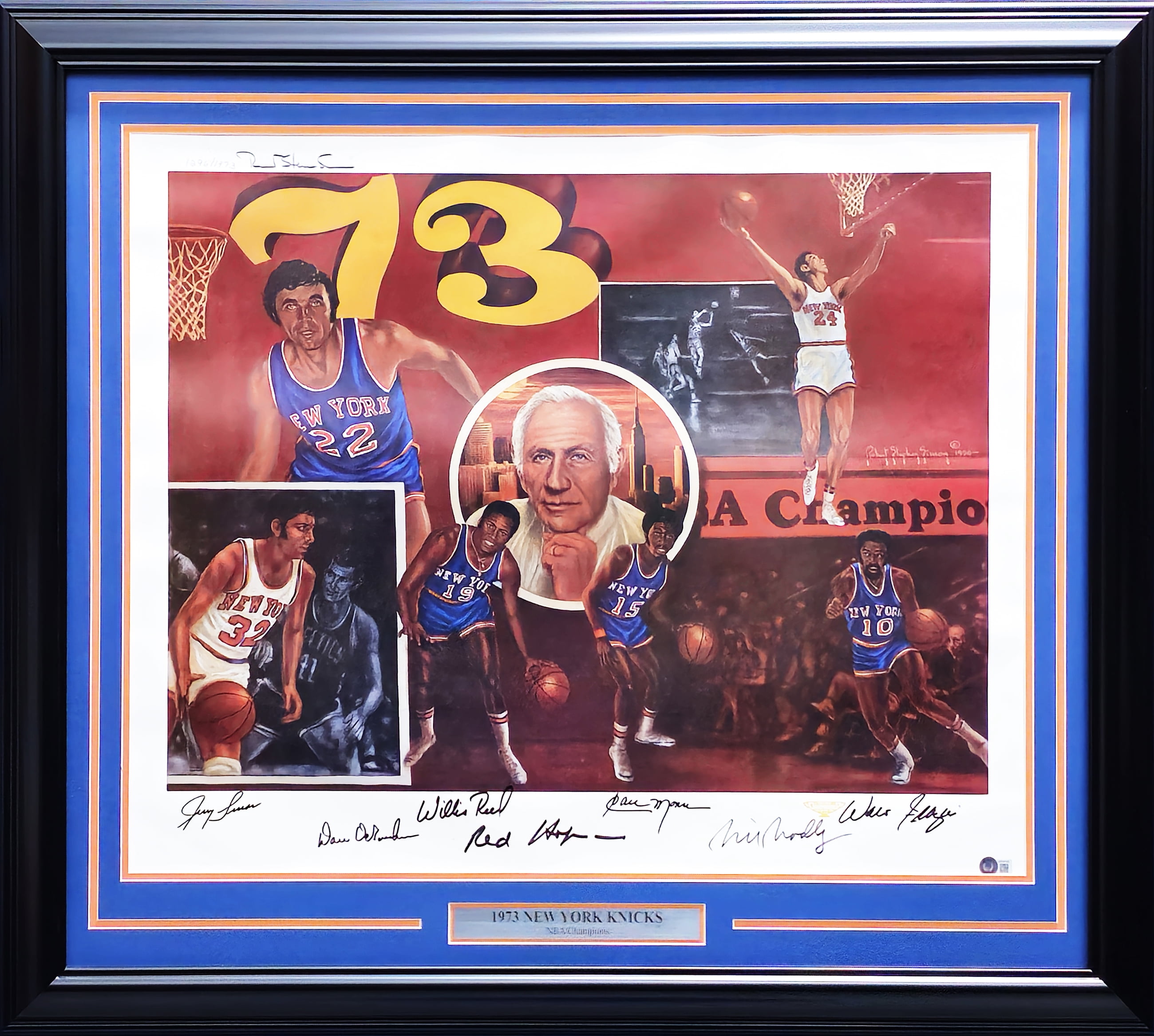 1973 NBA Champion New York Knicks Team Autographed Framed 24x30 ...