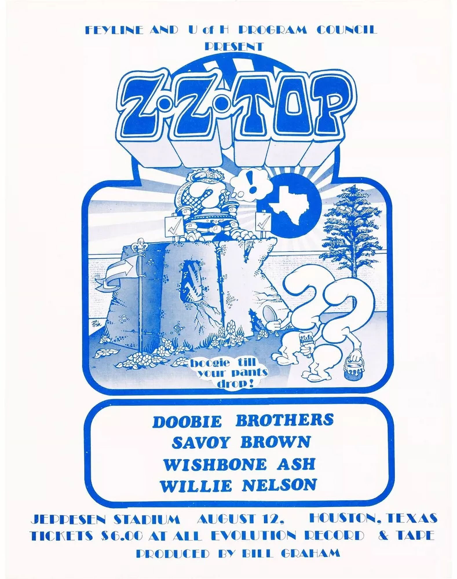1973 ZZ TOP CONCERT POSTER WALL ART PRINT DOOBIE BROTHERS SAVOY BROWN ...