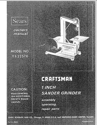 Instruction Manual ONLY for 1974 Craftsman 113.22570 1x42 Belt Sander ...