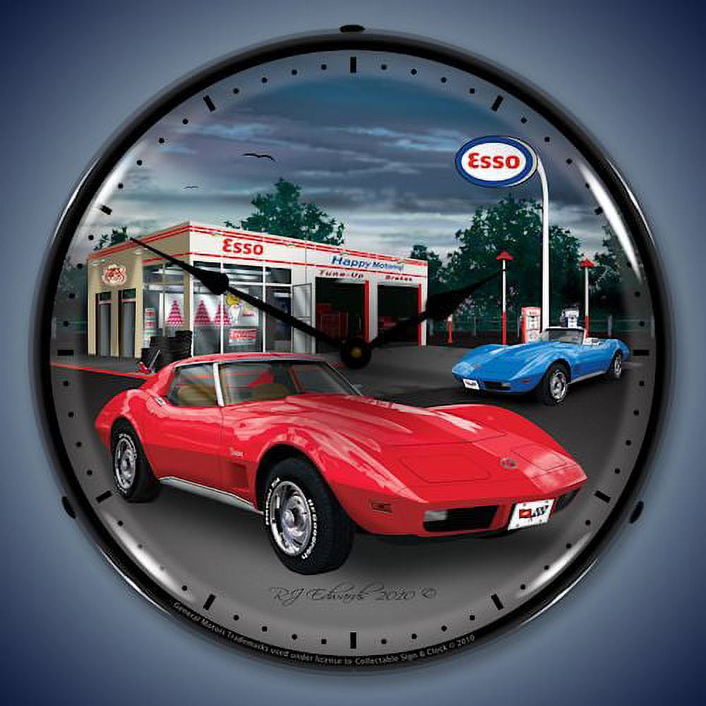 1974 Red Corvette Esso Gas Station Lighted Clock - Walmart.com