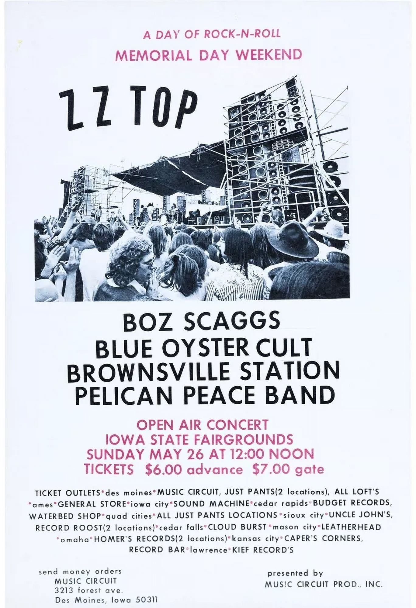 1974 ZZ TOP CONCERT POSTER WALL ART PRINT BLUE OYSTER CULT BOZ SCAGGS ...