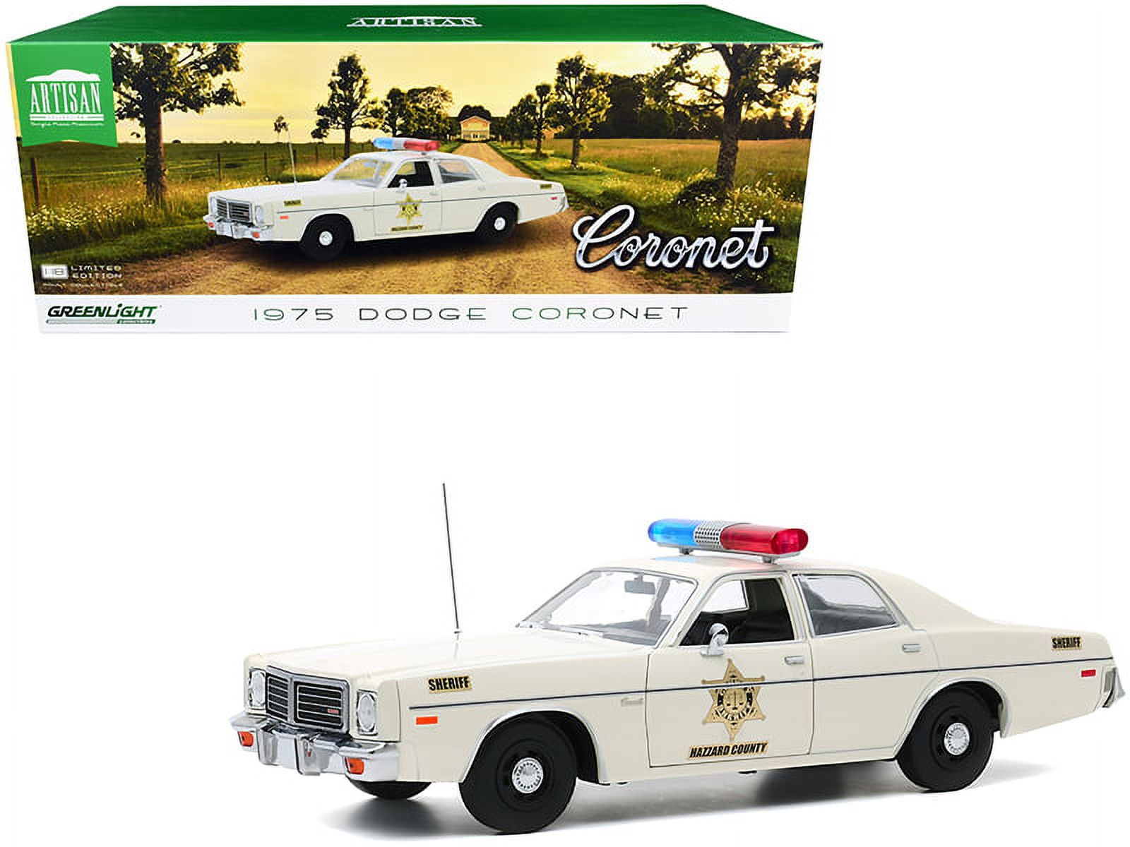 1975 Dodge Coronet Cream "Hazzard County Sheriff" 1/18 Diecast Model ...