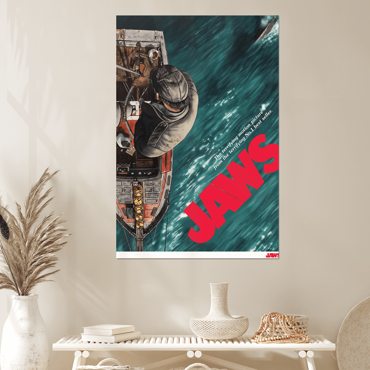 1975 Jaws Movie Poster Martin Brody Quint Great White Shark Retro Style ...
