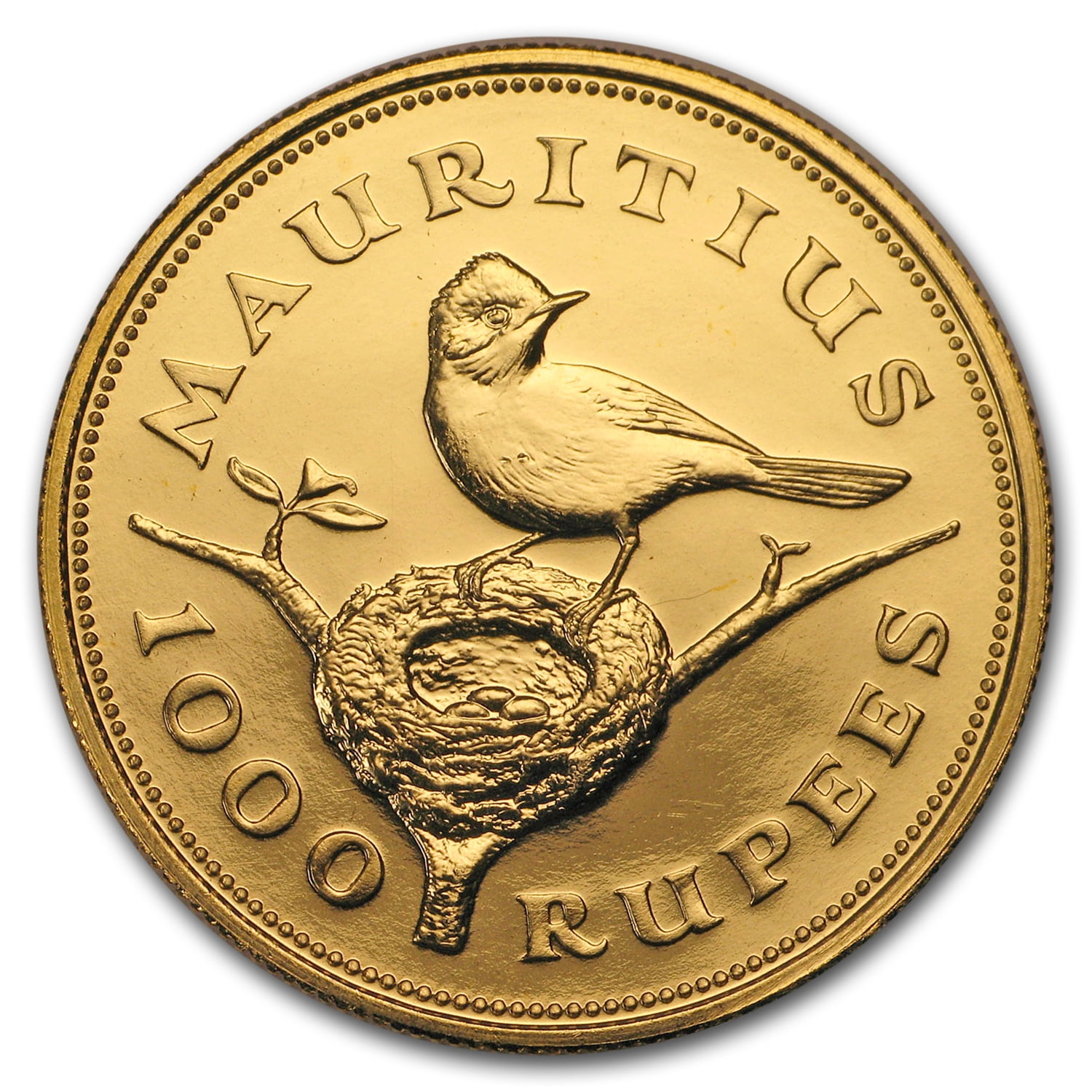 1975 Mauritius Gold 1000 Rupees Conservation Series Flycatcher BU ...