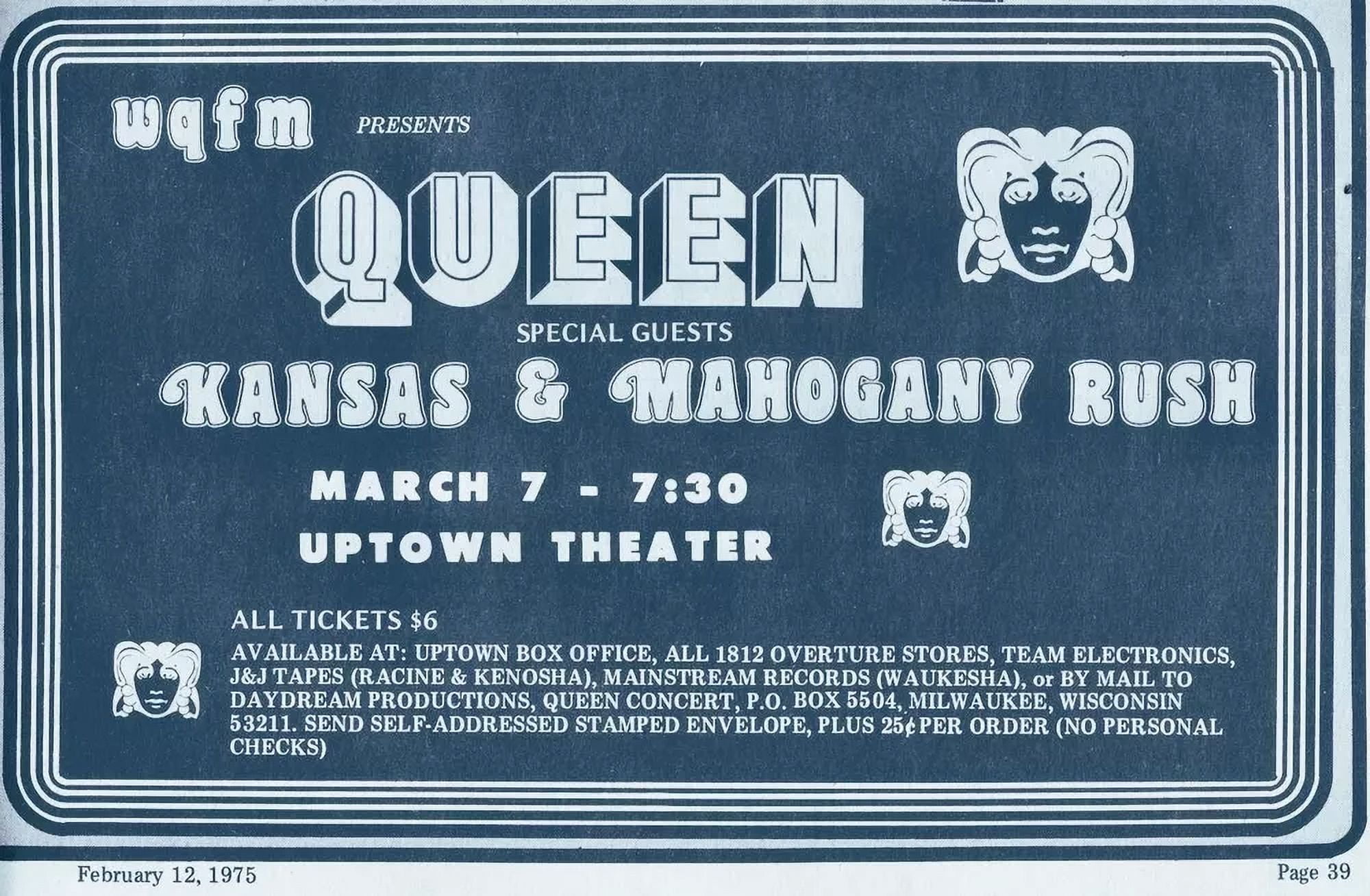 1975 QUEEN CONCERT POSTER WALL ART PRINT KANSAS BAND CONCERT POSTER 16 ...