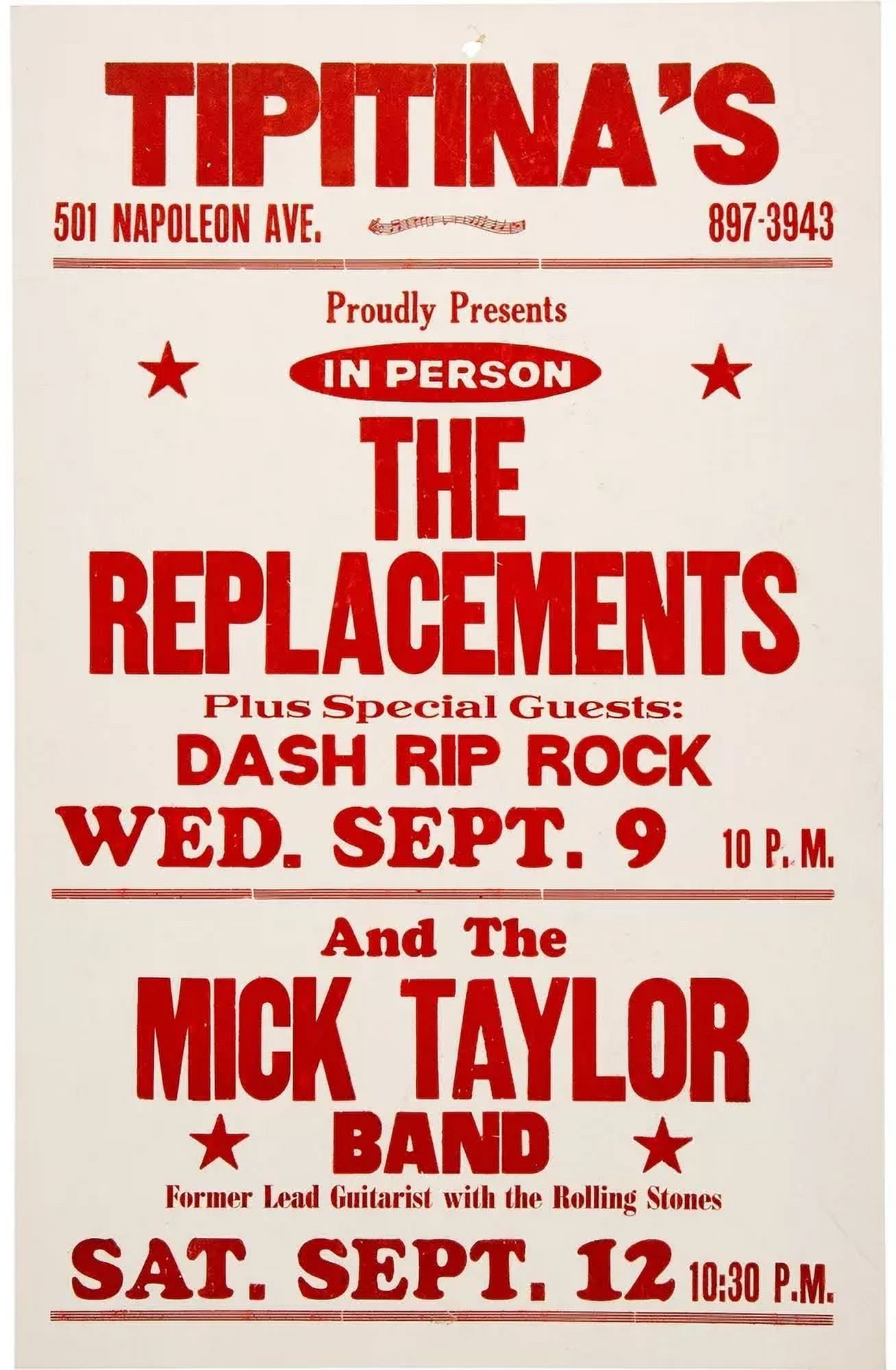 1975 THE REPLACEMENTS MICK TAYLOR BAND CONCERT POSTER WALL ART PRINT 11 ...