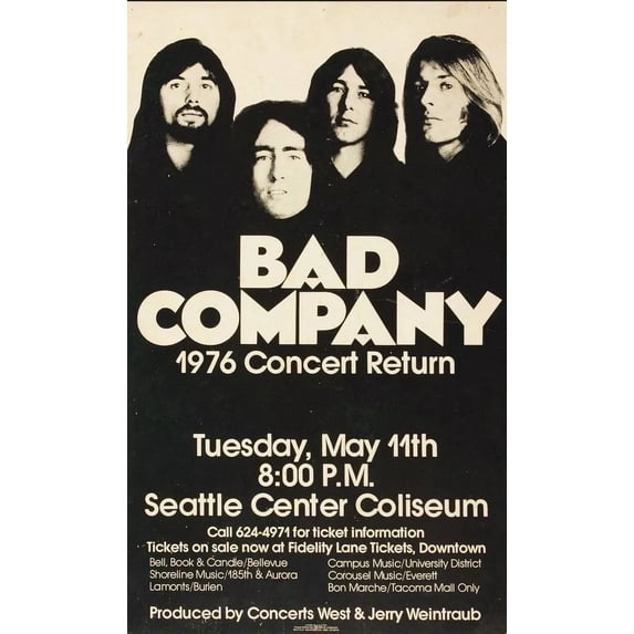 1976 BAD COMPANY concert Poster Wall Art Print from a Newspaper Ad 24 x ...