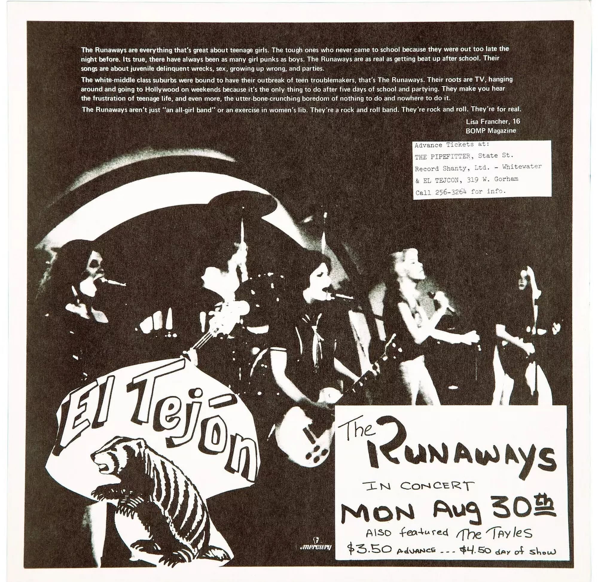 1976 THE RUNAWAYS CONCERT POSTER PRINT WALL ART FROM A NEWPAPER ...