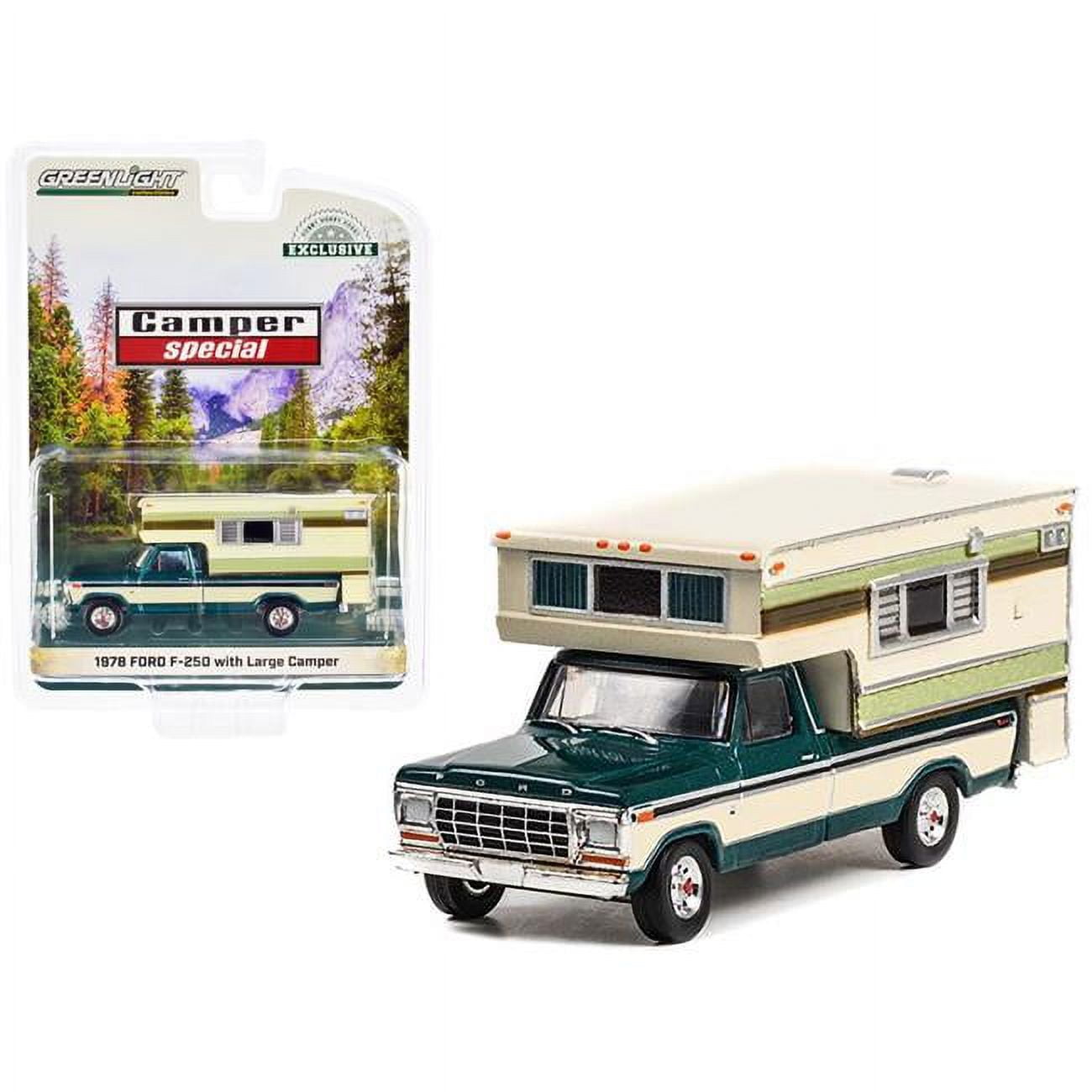 1978 Ford F-250 Pickup Truck with Large Camper Dark Jade Metallic and ...