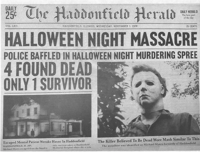 1978 Horror Michael Myers Haddonfield Herald Night Massacre Poster ...