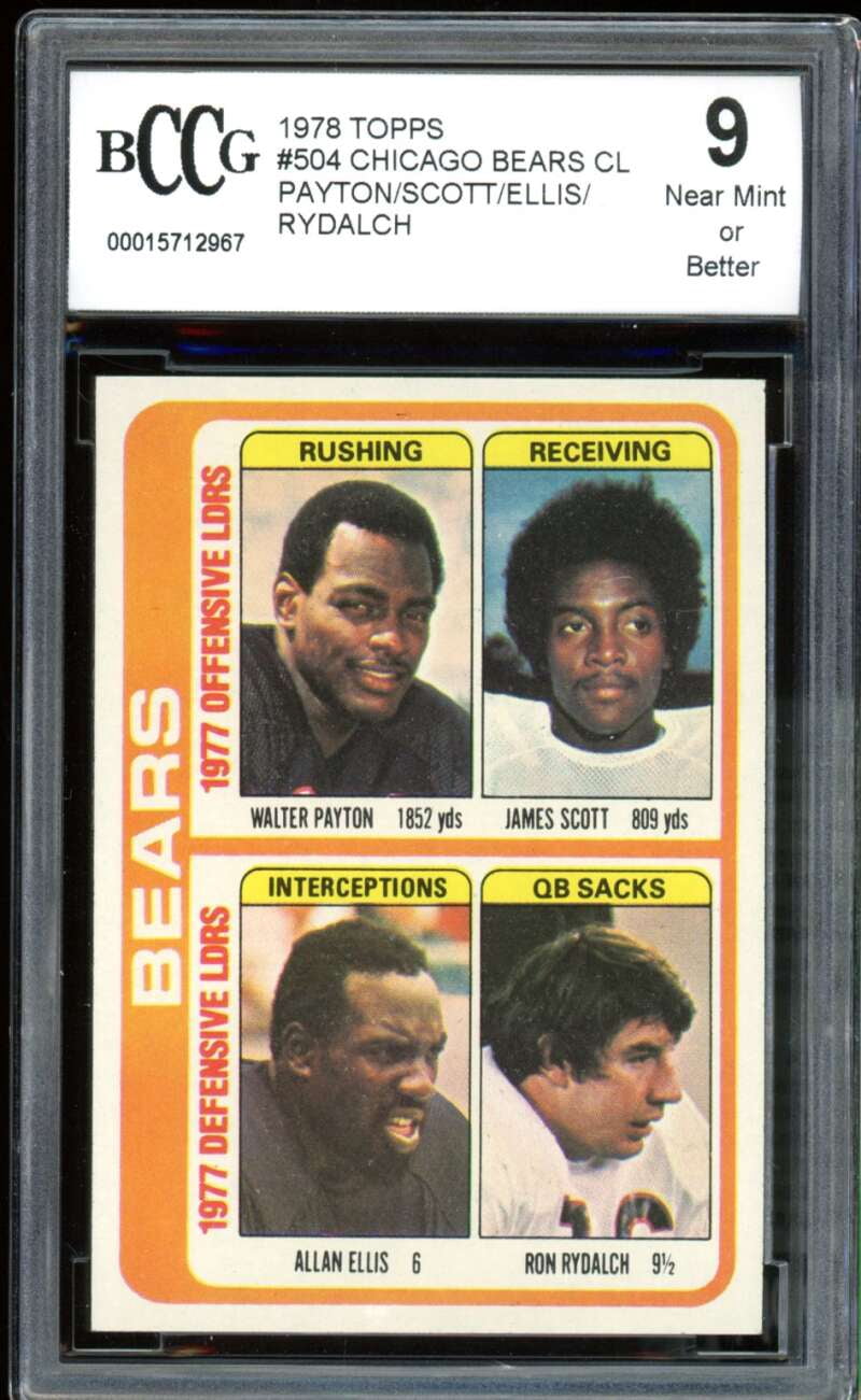 1978 Topps #504 Walter Payton/Scott/Ellis/Rydalch Card BGS BCCG 9 Near ...
