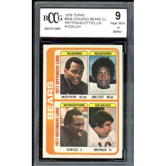 1978 Topps #504 Walter Payton/Scott/Ellis/Rydalch Card BGS BCCG 9 Near ...