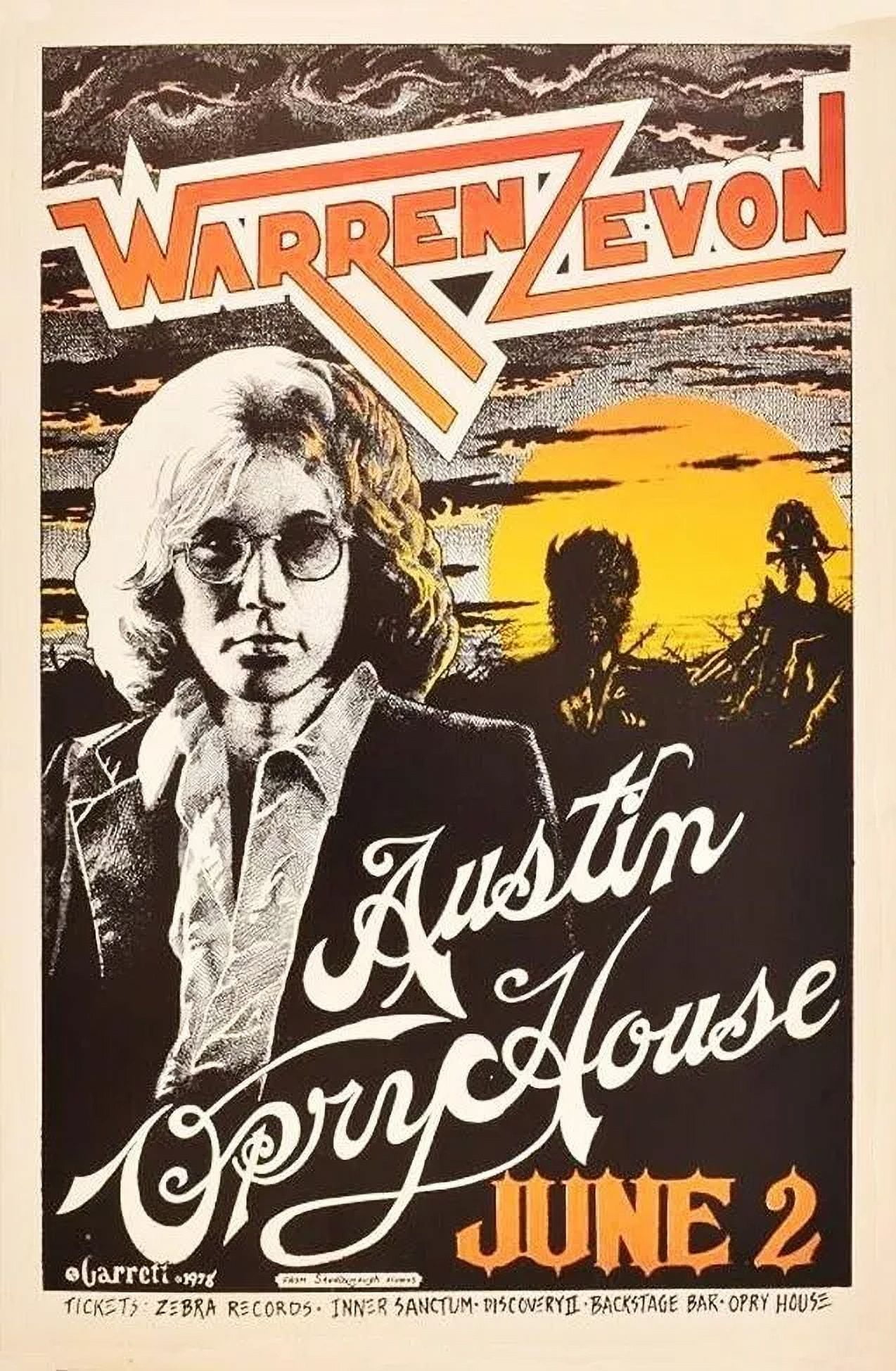 1978 WARREN ZEVON CONCERT POSTER WALL ART RE-PRINT OF A FLYER ES 24 x ...