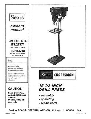 1979 Craftsman 113.21371/113.213710 15Ãƒâ€šÃ‚Â½" Floor Drill Press ...