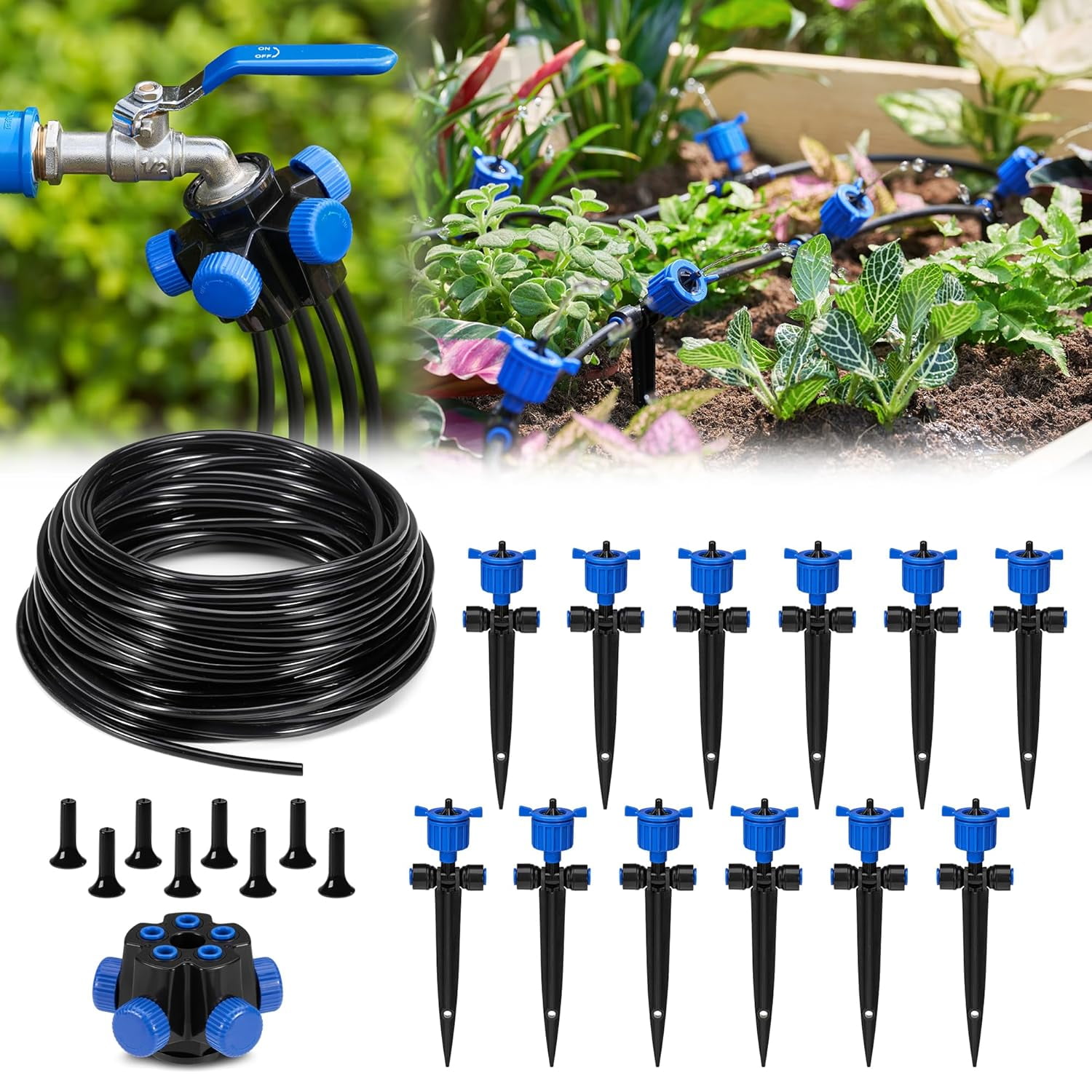 197FT Garden Watering System with 36Pcs Pressure Compensation Drippers ...