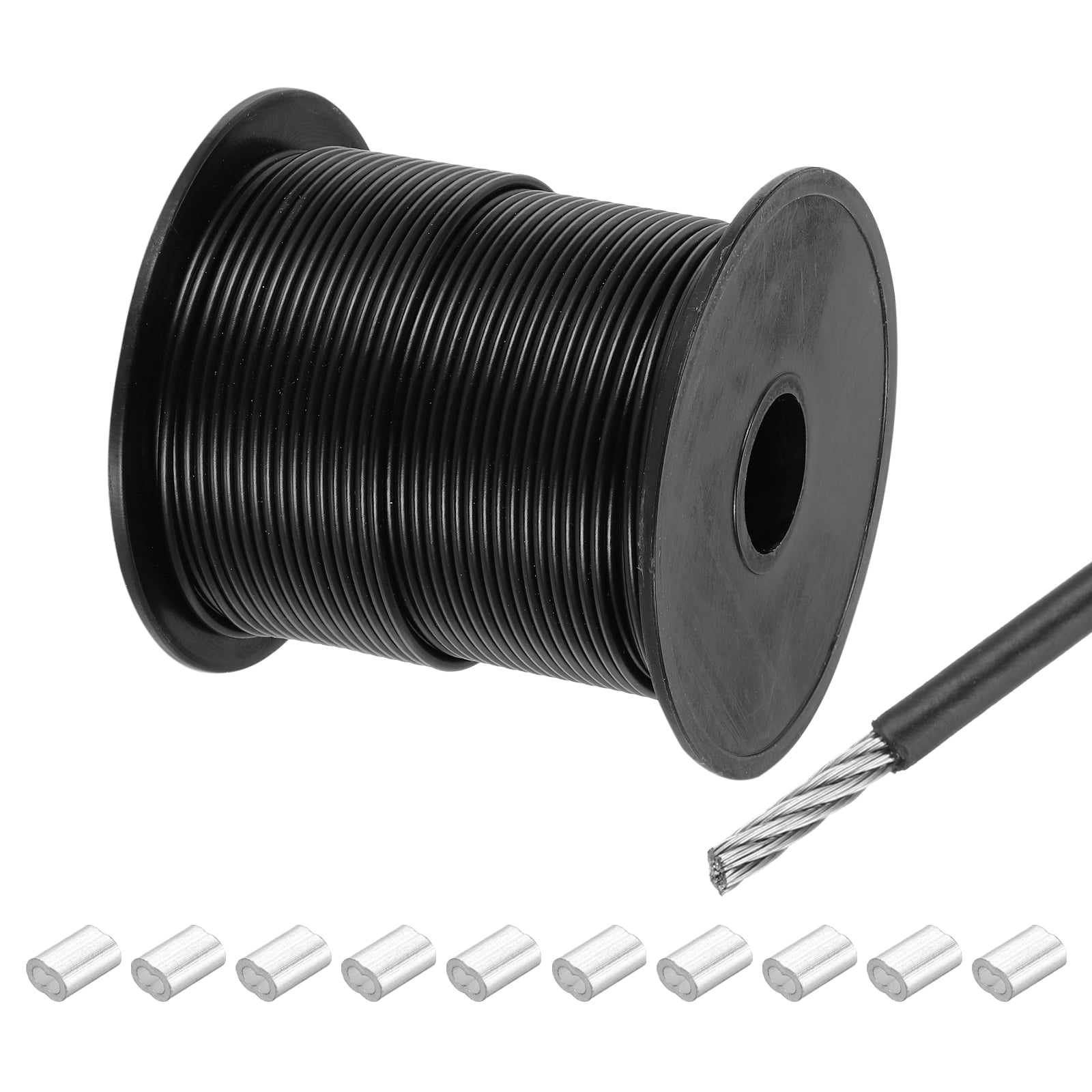 197Ft Wire Rope 304 Stainless Steel Cable 1/12" Vinyl Coated with 10pcs ...