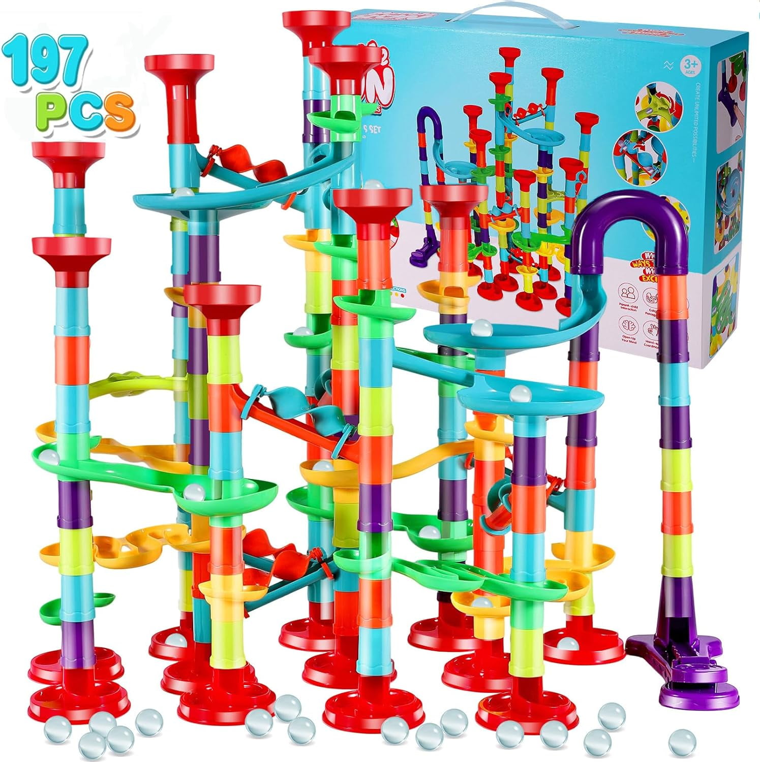 197Pcs Marble Run,Marble Maze Game Construction Building Blocks Toys ...