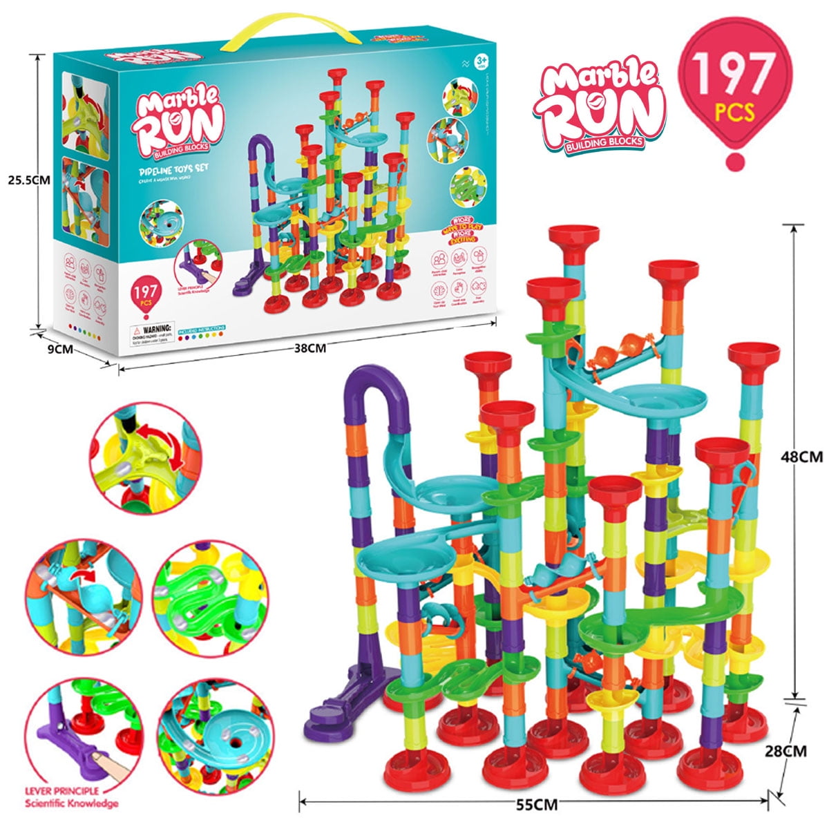 197Pcs Marble Run,Marble Maze Game Construction Building Blocks Toys ...