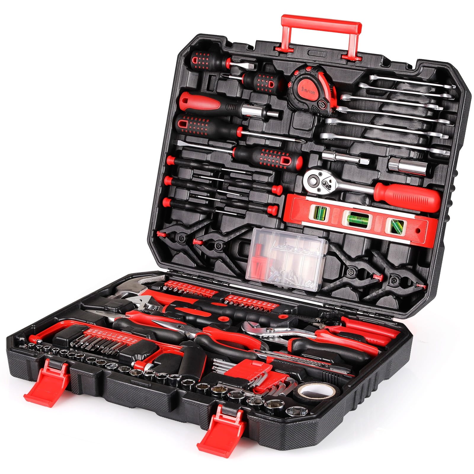 198 Piece Home Auto Repair Tool Kit, Wrench Plastic Toolbox with General Household Hand Tool Set ...