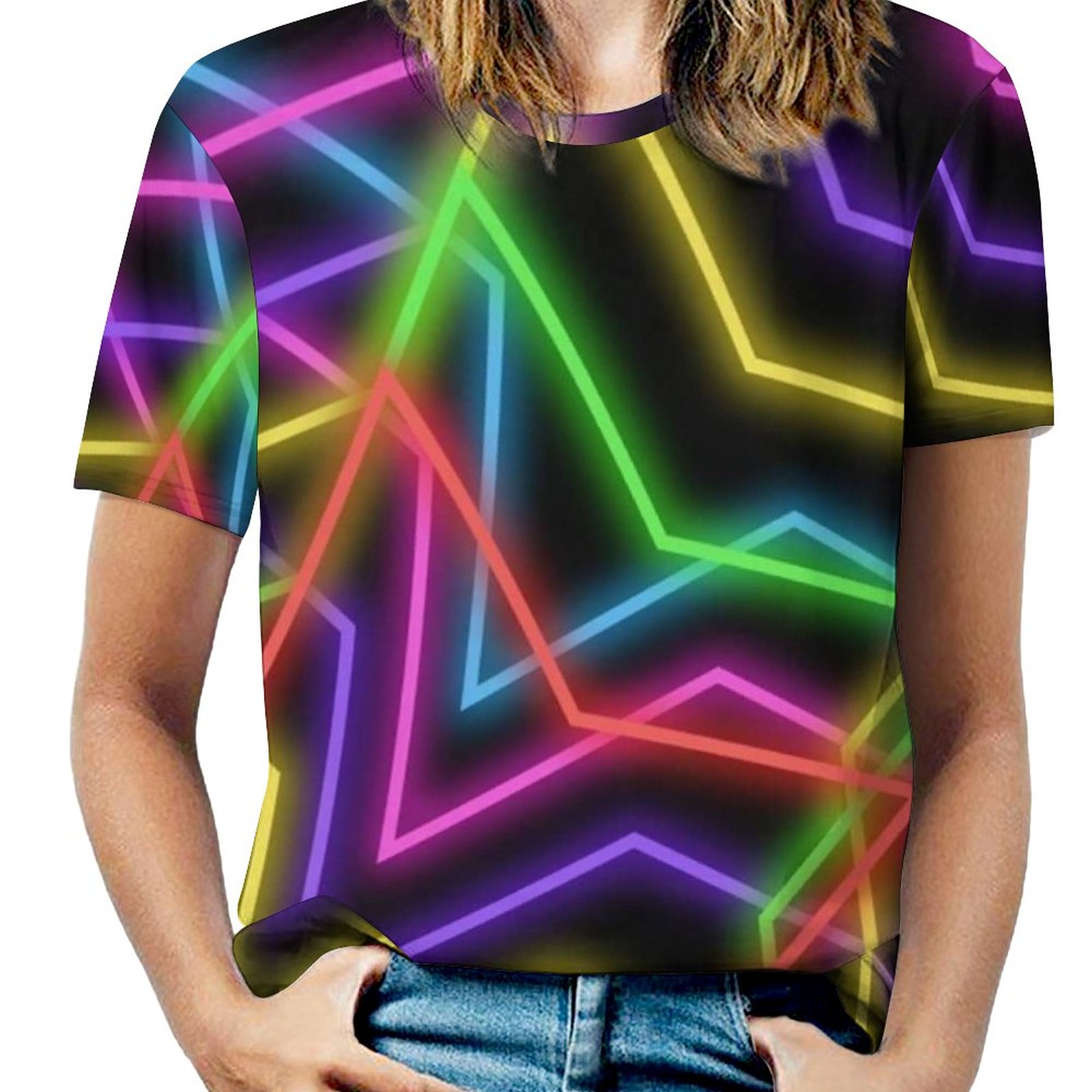 1980S Neon Glowing Stars Single Image Version Women'S T-Shirt Summer ...