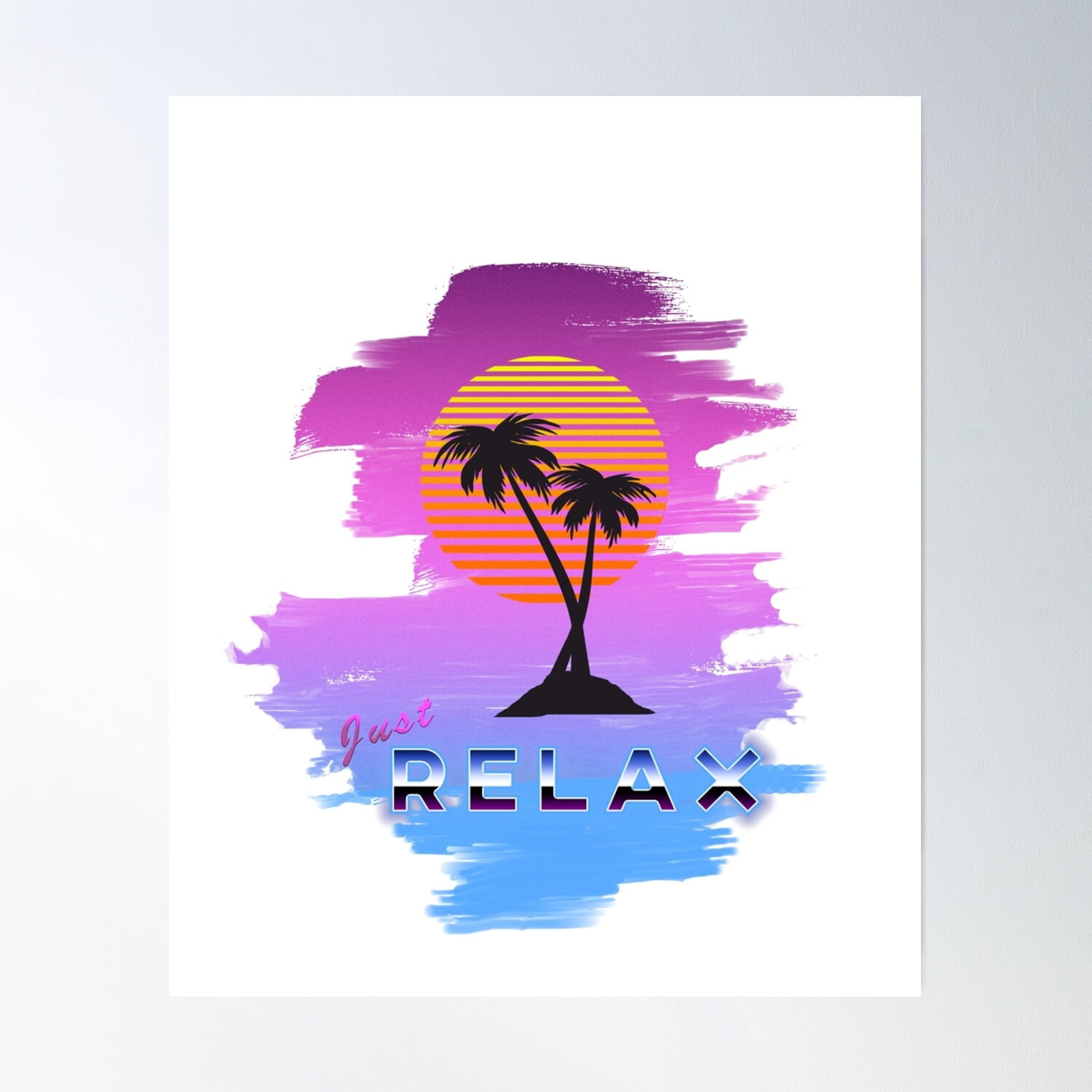 1980S Sunset With Palms Beach "Just Relax"- Vintage Wall Arttrendy ...
