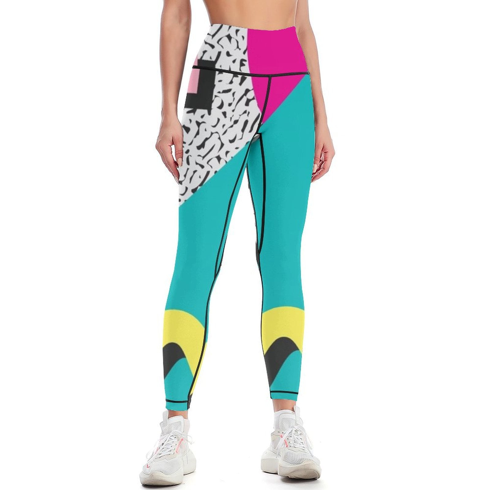 1980s Abstract Pattern Leggings high waist Tight fitting woman Jogger ...