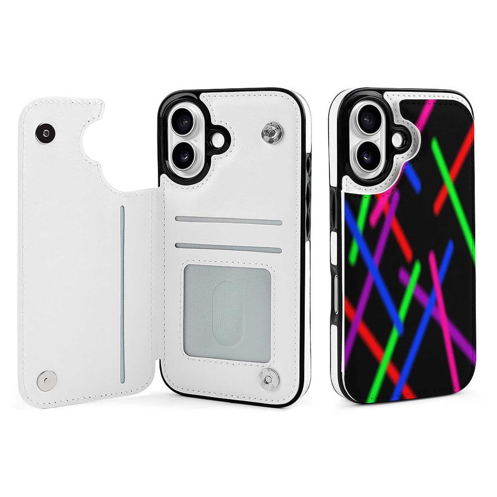 1980s Rainbow Neon Glowing Laser Beams Leather Wallet Case for iPhone ...