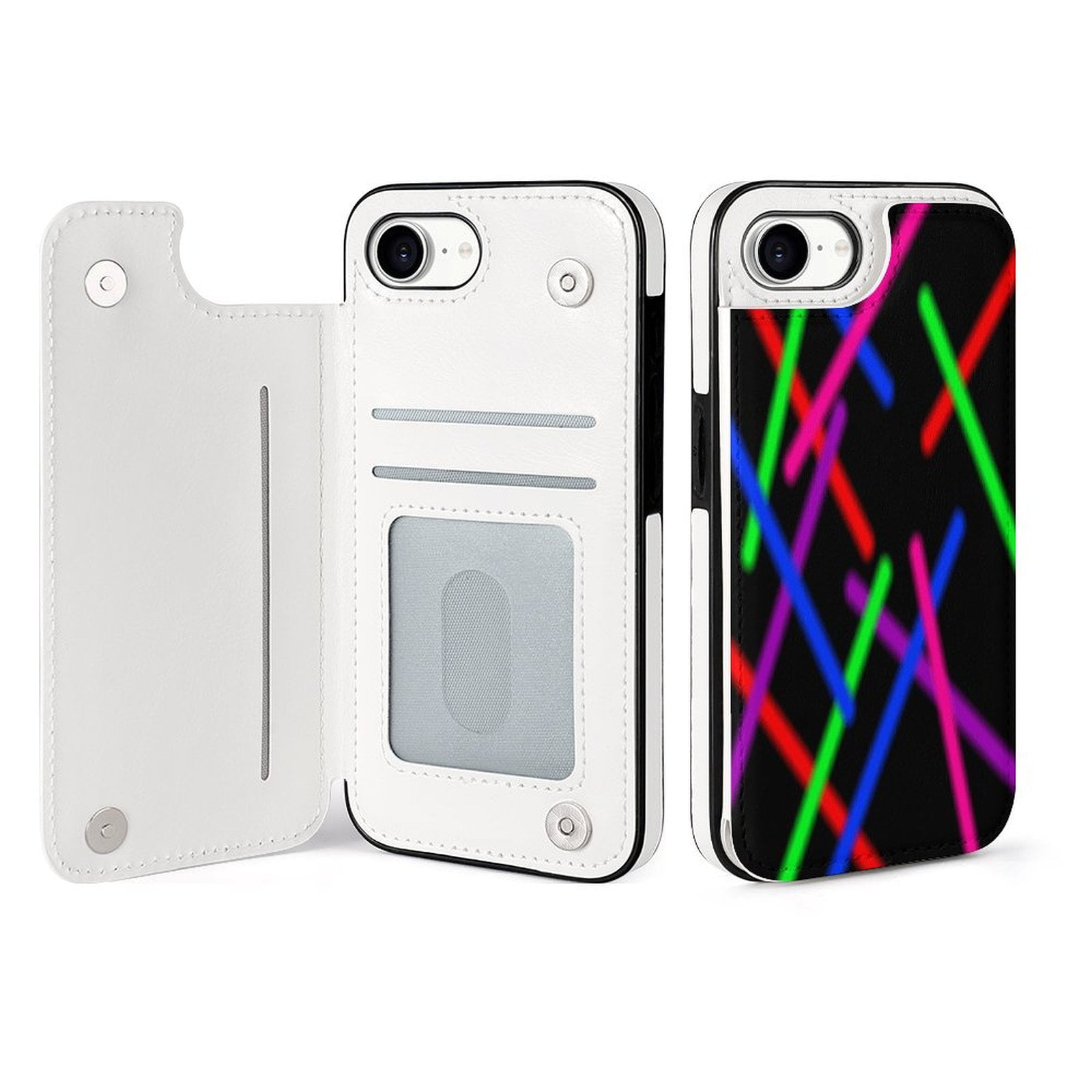 1980s Rainbow Neon Glowing Laser Beams Leather Wallet Case for iPhone ...