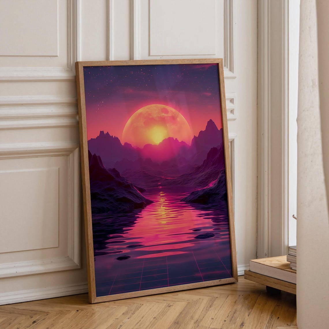 1980s Synthwave SunWall Art Retro Neon Vaporwave Landscape Cyberpunk ...