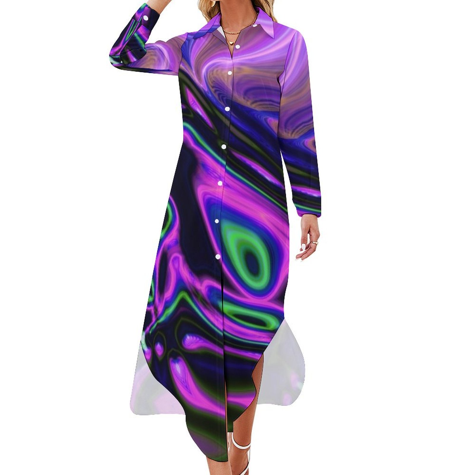 1980s modern girly abstract green purple marble swirls Long Sleeved ...