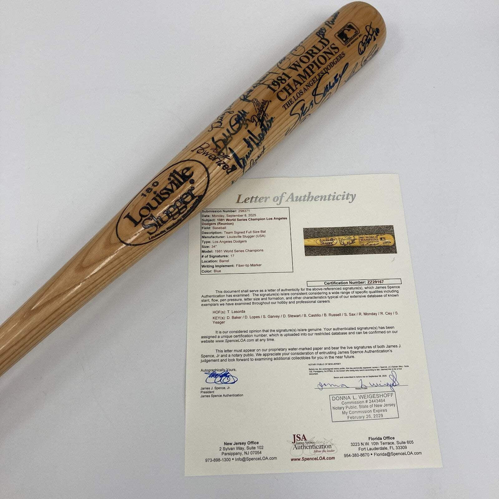1981 Los Angeles Dodgers World Series Champs Team Signed Baseball Bat ...