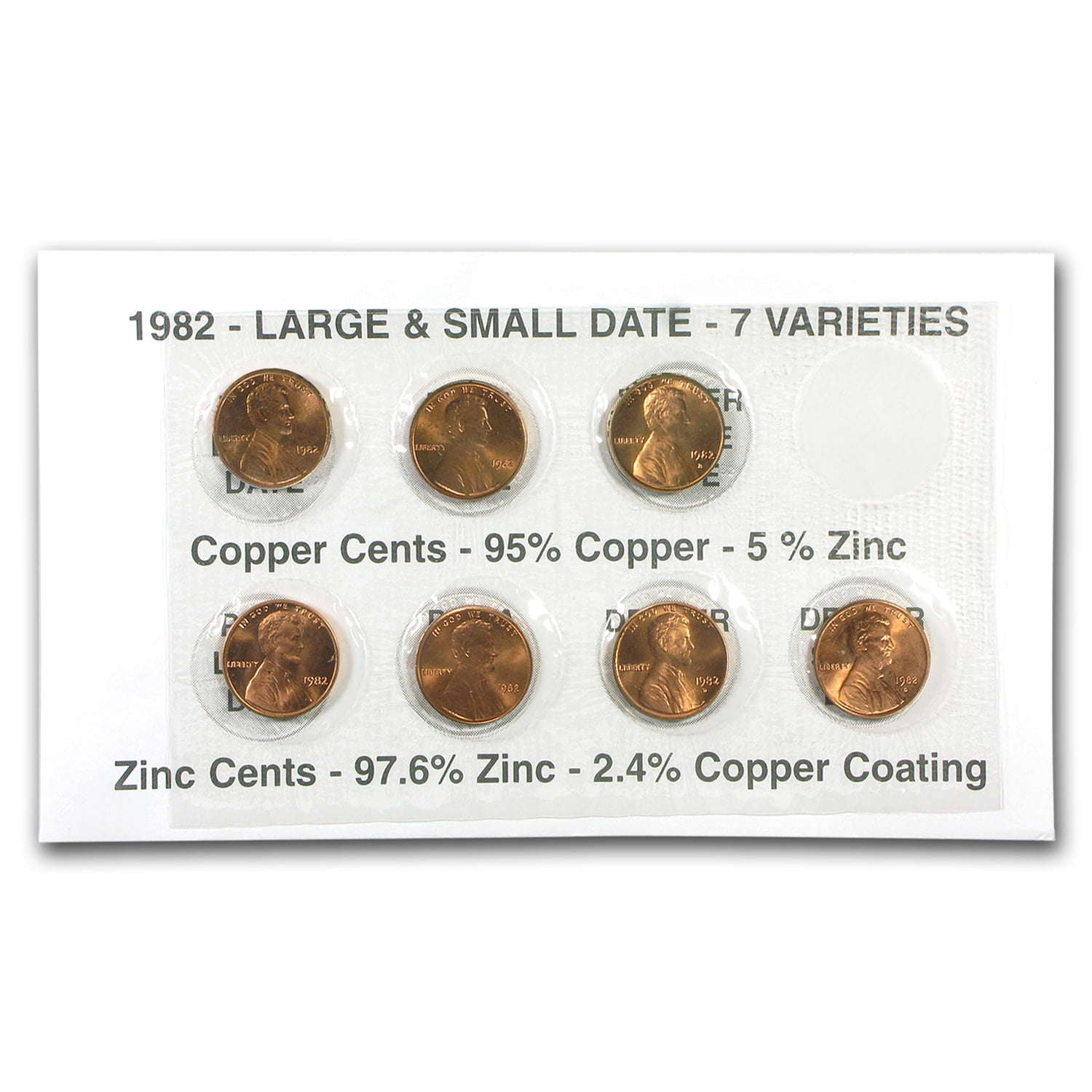 1982 Lincoln Cent 7-Coin Variety Set BU - Walmart.com