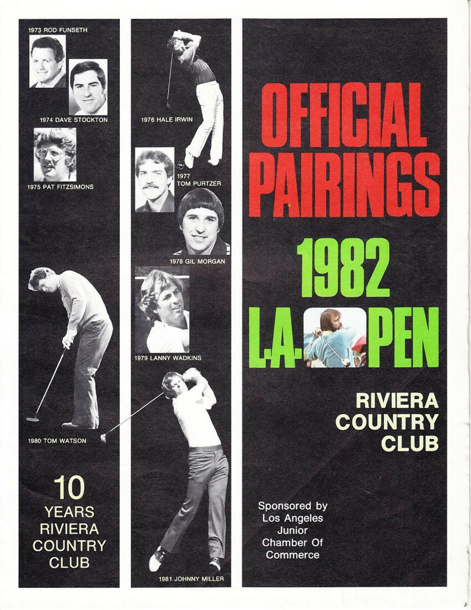 1982 Los Angeles Open golf pairings guide (Johnny Miller Tom Watson ...