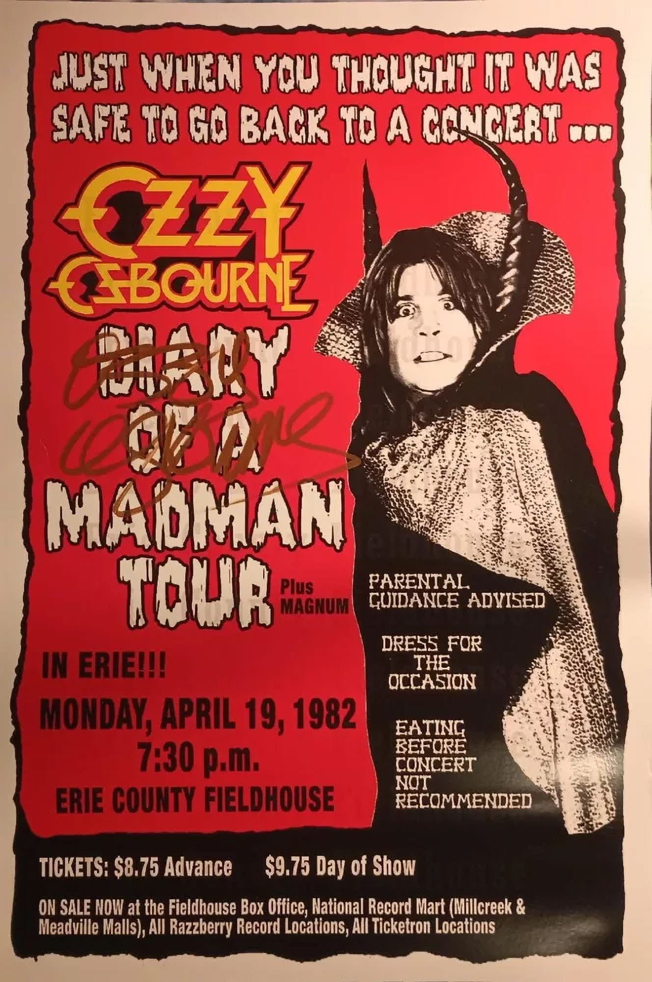 1982 OZZY OSBOURNE CONCERT Poster Wall Art Print Black Sabbath 24 x 36 ...