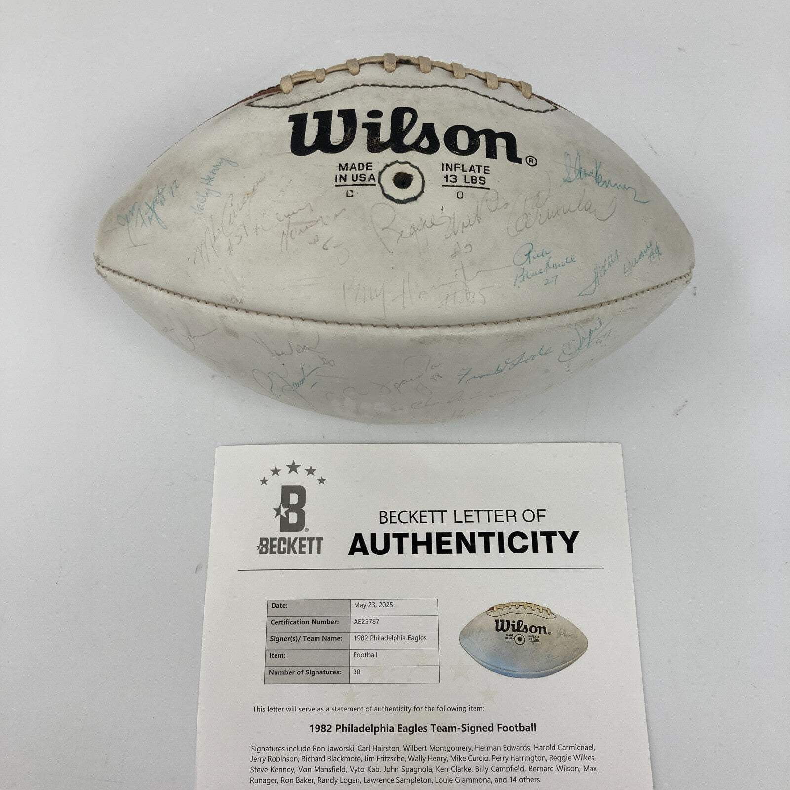 1982 Philadelphia Eagles Team Signed Wilson NFL Football Beckett COA ...