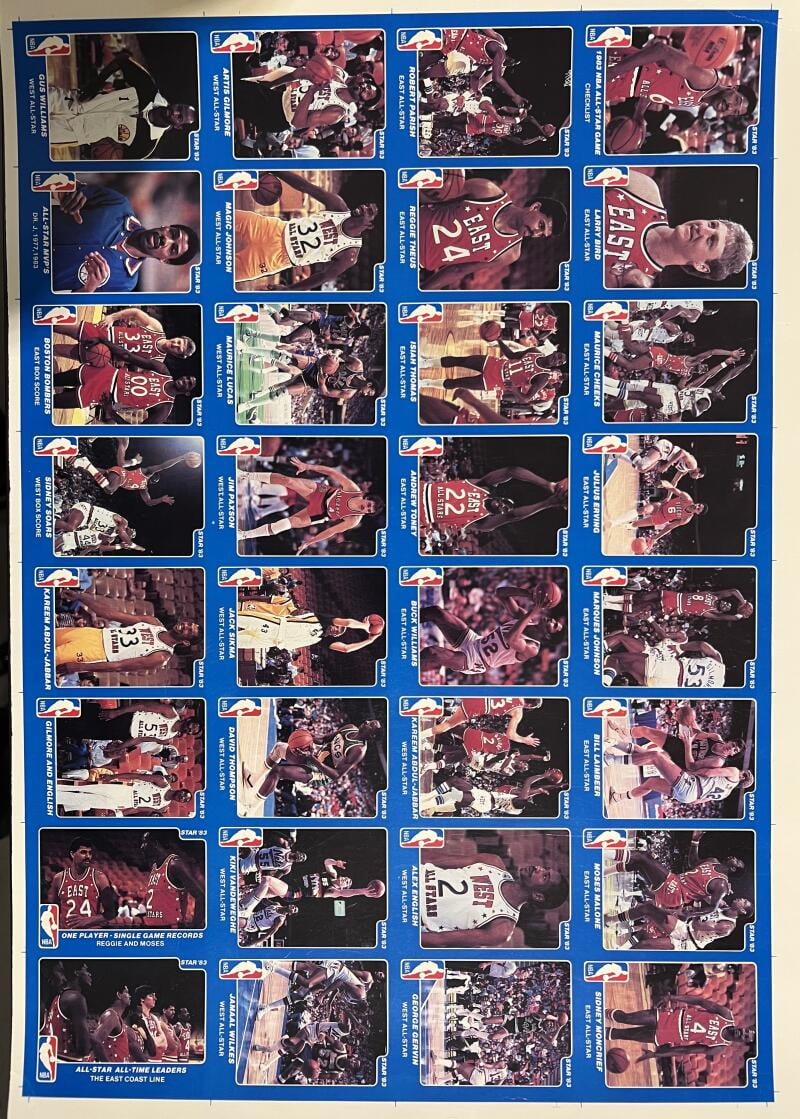 1983 Star NBA All Star Basketball Uncut Sheet Larry Bird Magic Johnson ...
