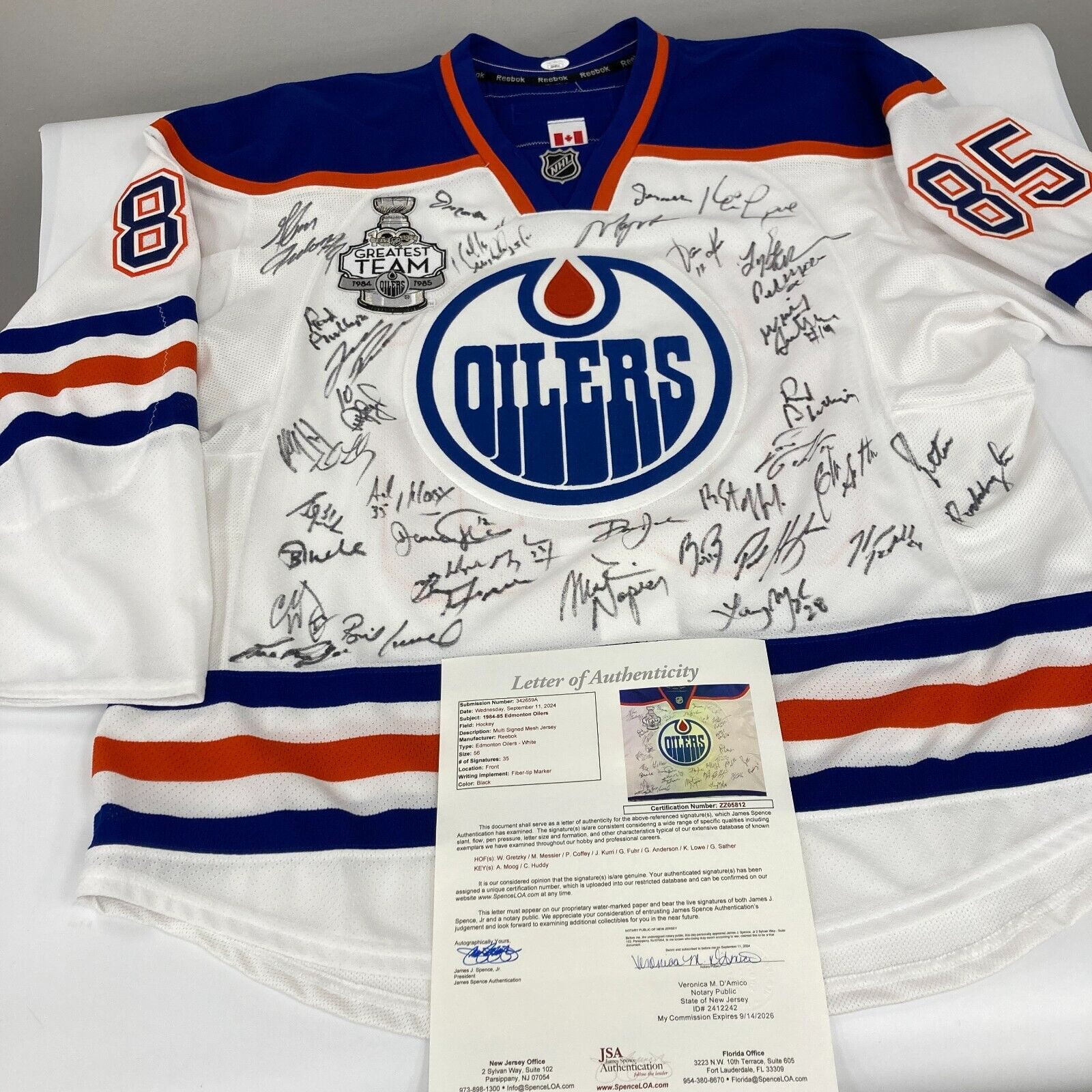 1984-85 Edmonton Oilers Stanley Cup Champs Team Signed Jersey Wayne ...