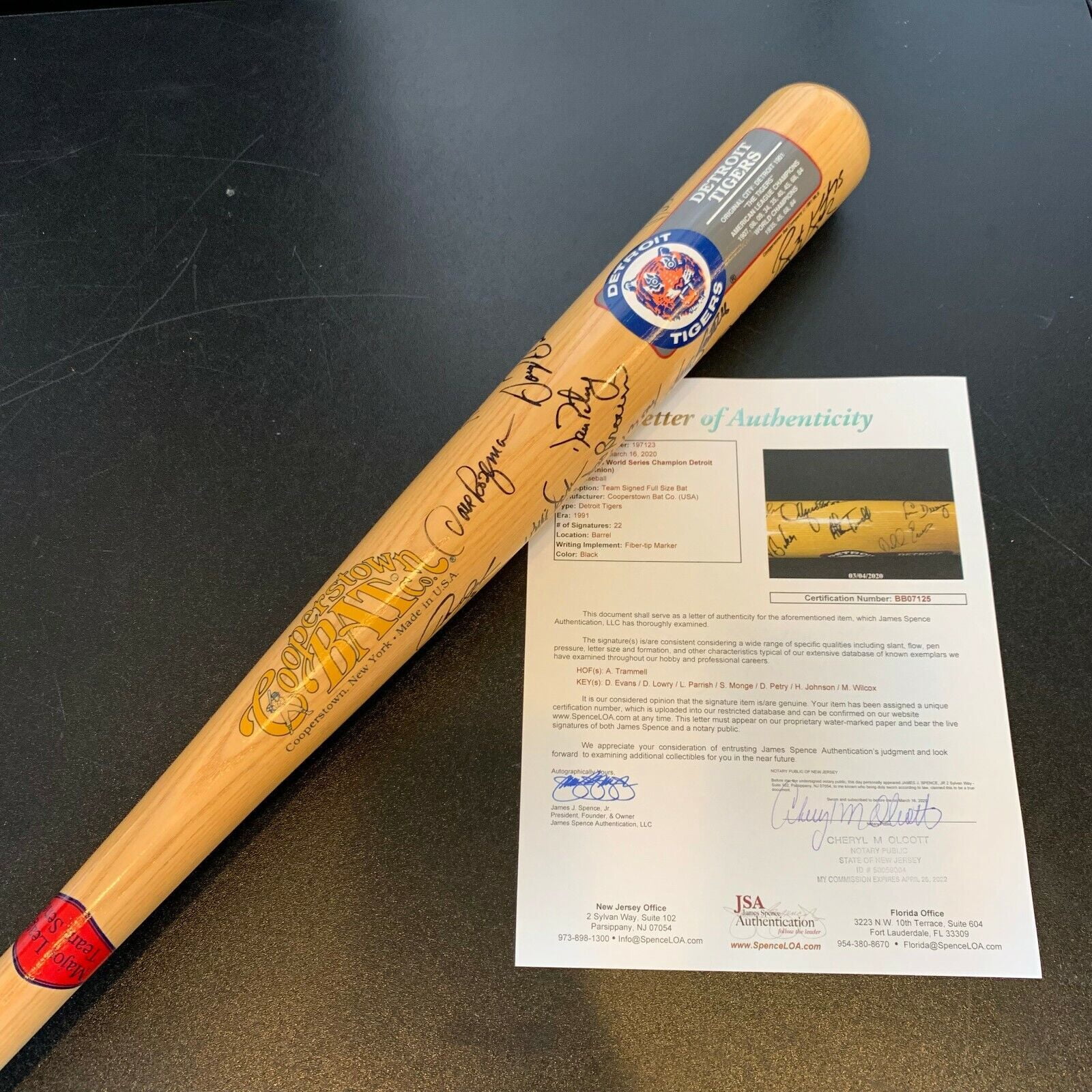 1984 Detroit Tigers World Series Champs Team Signed Bat 22 Sigs JSA COA ...