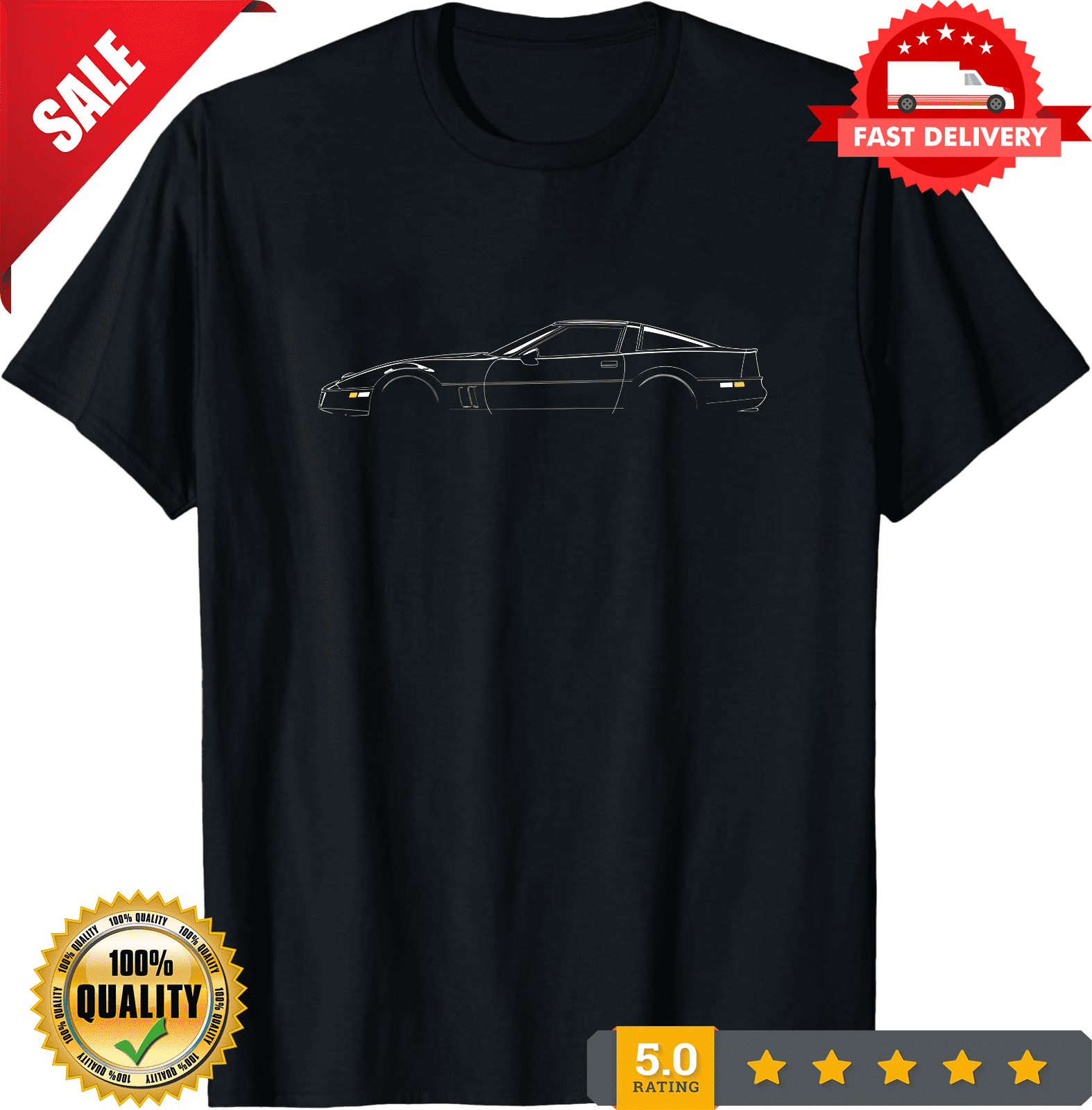1985 Corvette C4 T-Shirt Chevy Sports Car Tee Classic Vette Retro ...