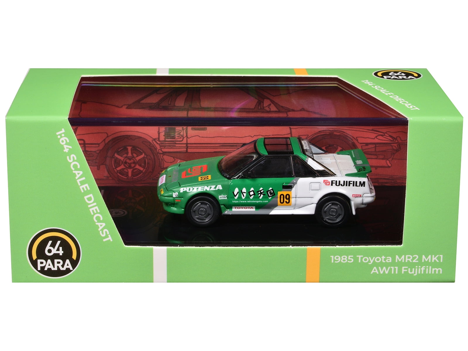 1985 Toyota MR2 MK1 AW11 #09 "Fujifilm" Green and White 1/64 Diecast ...