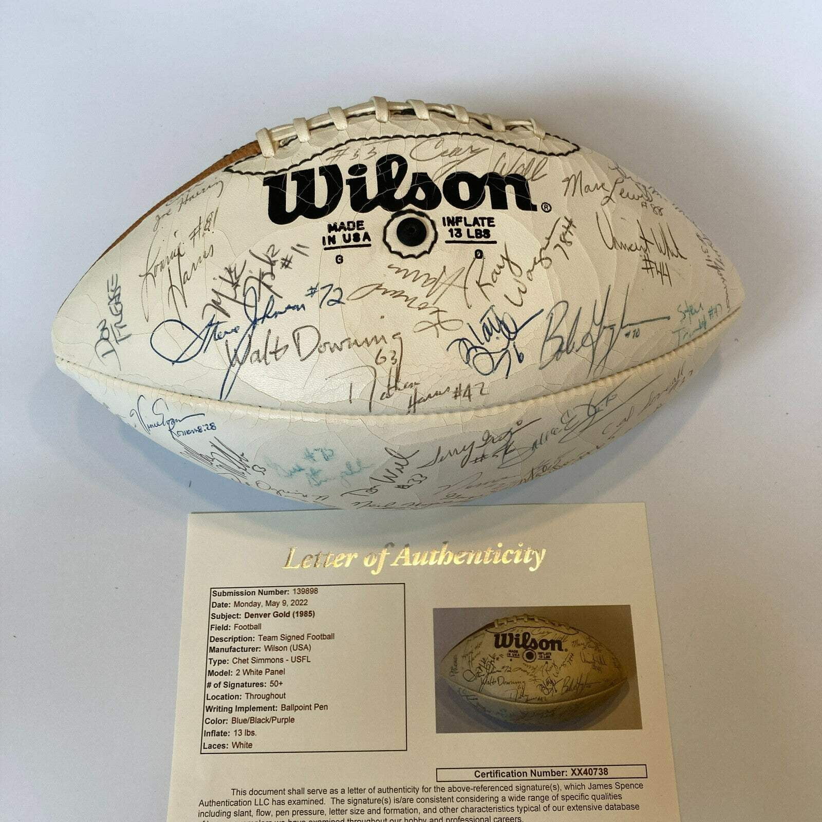 1985 USFL Denver Gold Team Signed Official USFL Football 50+ Sigs JSA ...