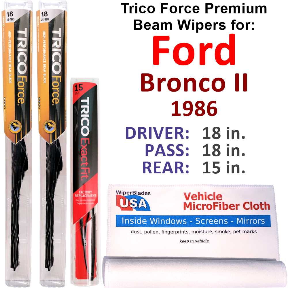 1986 Ford Bronco II Performance Beam Wipers (Set of 3) w/Rear Wiper ...