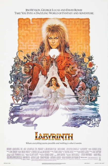 1986 Labyrinth Movie Poster David Bowie Jareth Sarah Magic Dance ...