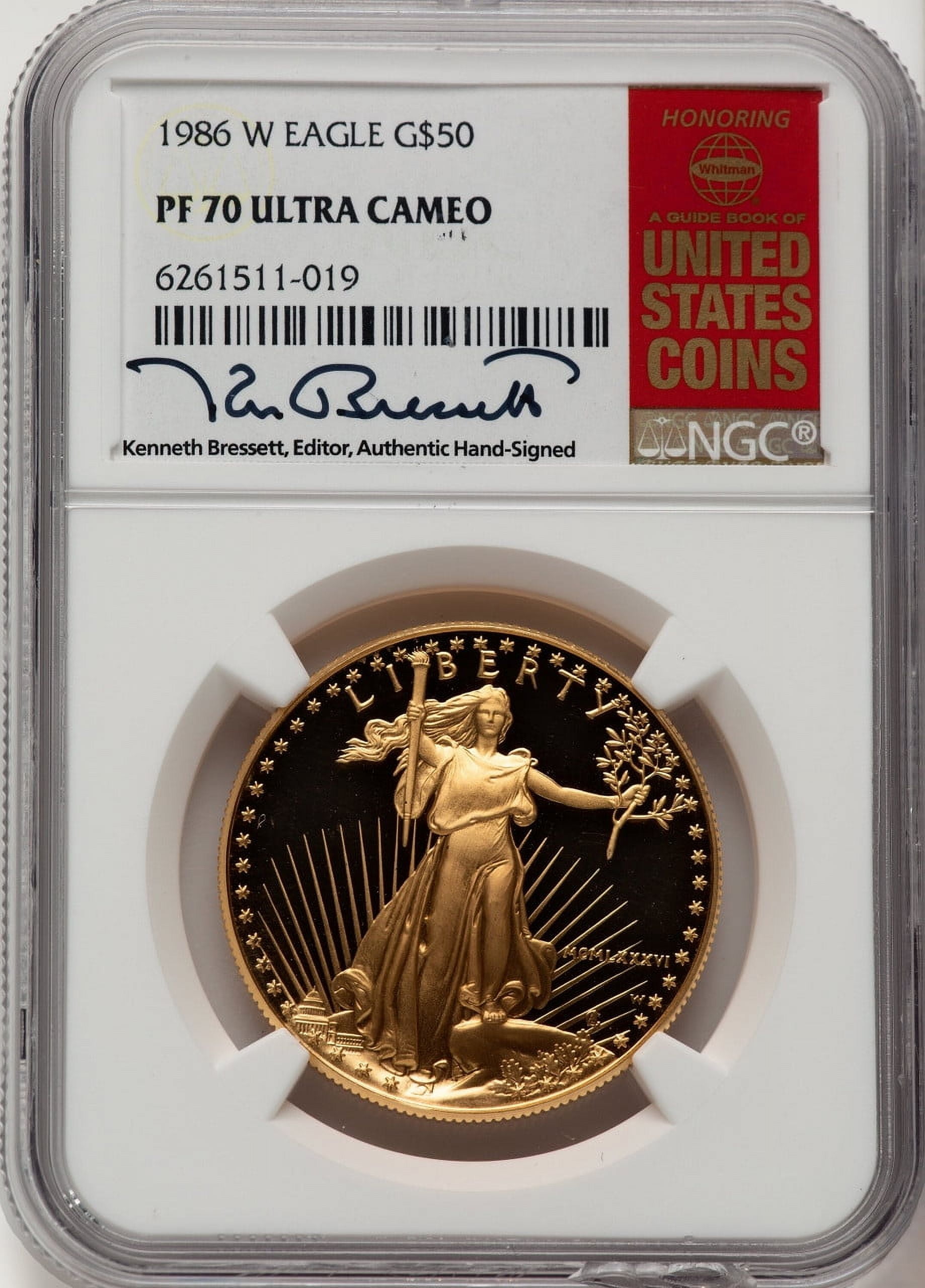1986-W $50 One-Ounce Gold Eagle Kenneth Bressett Red Book NGC PF70 ...