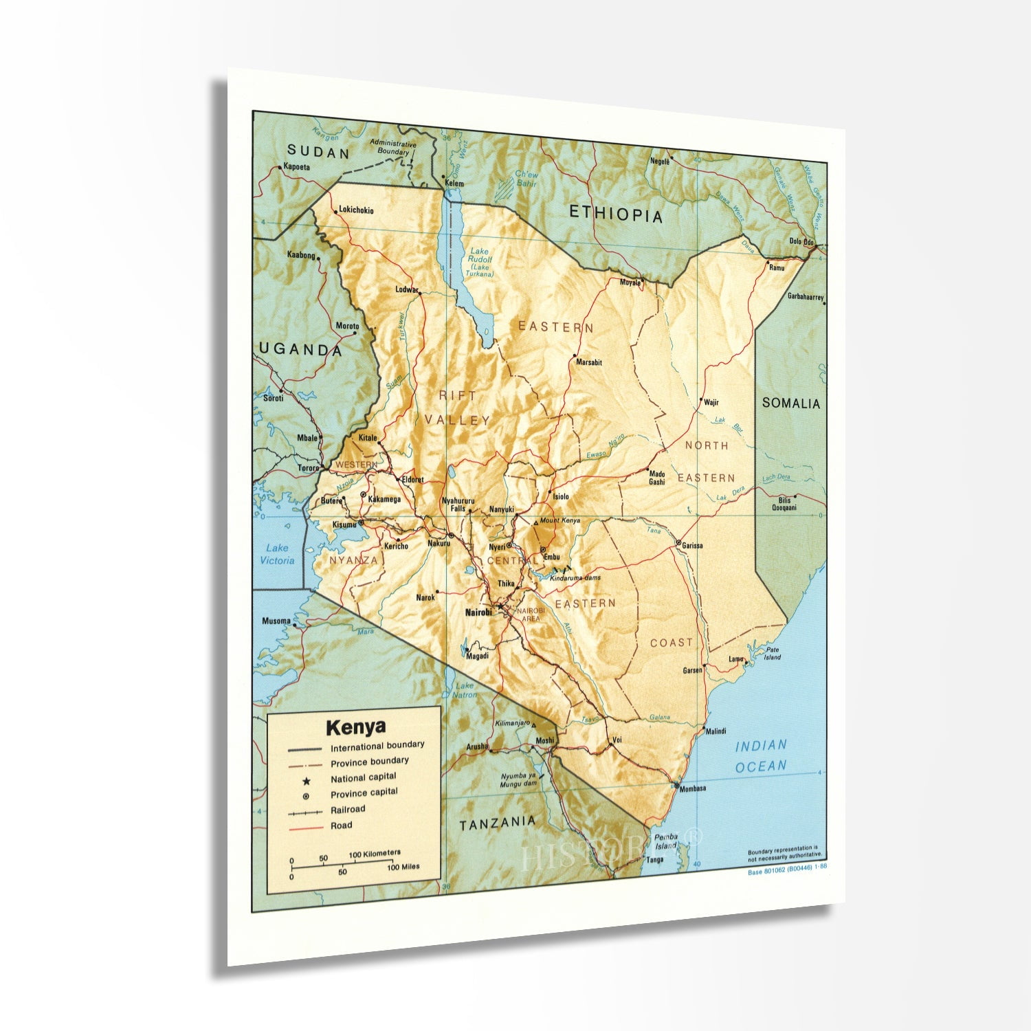 1988 Kenya Map Poster - Kenya Wall Map - Map of Kenya Africa - Kenya ...