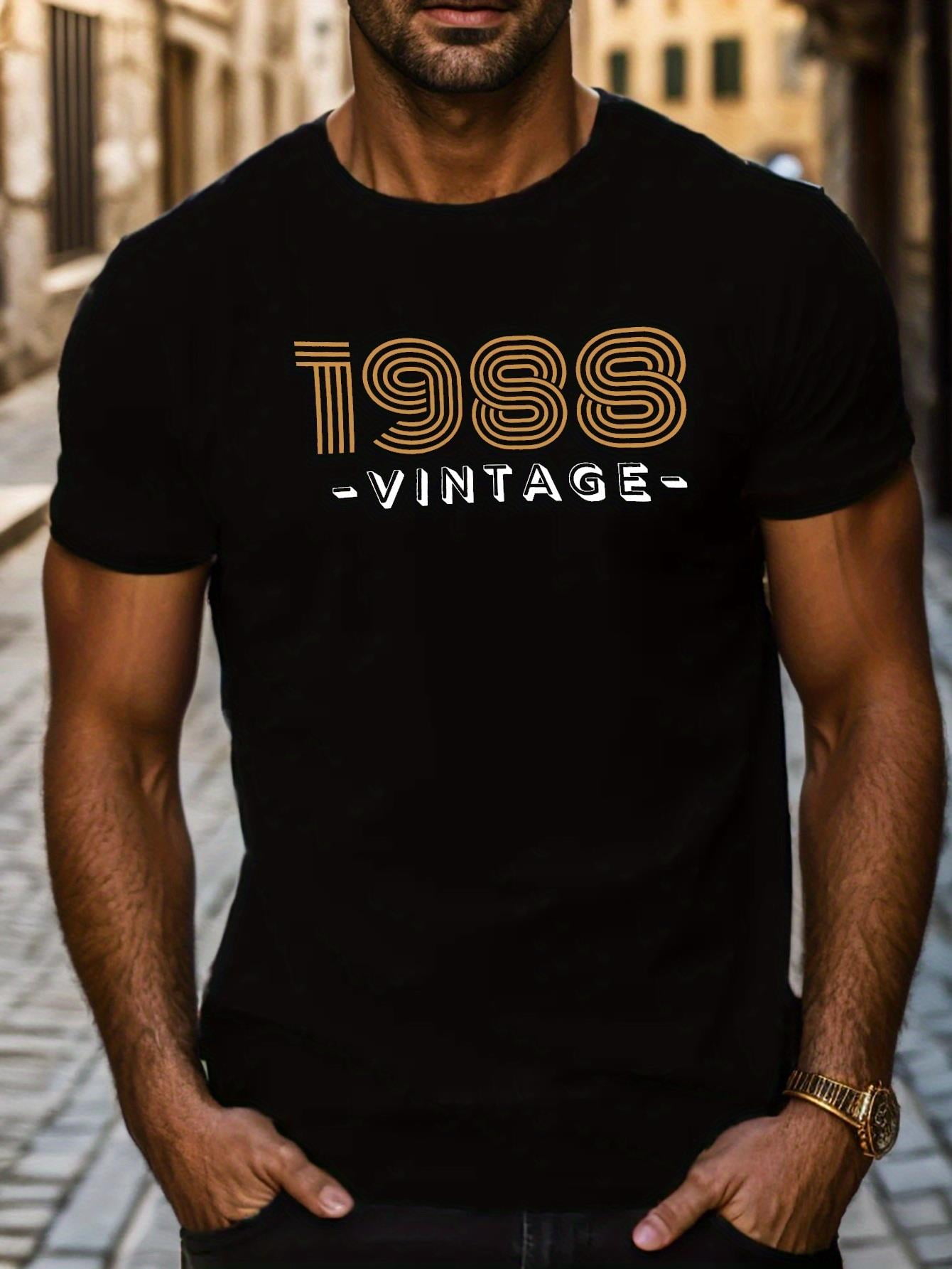 1988 VINTAGE Print Short Sleeve Tees For Men, Casual Crew Neck T-Shirt ...