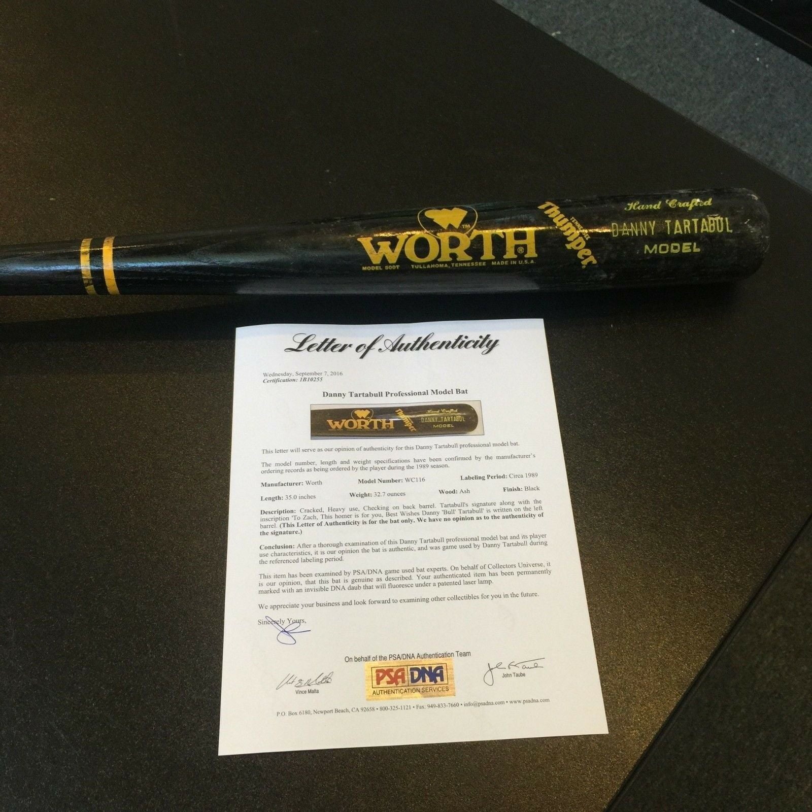 1989 Danny Tartabull Home Run Game Used Signed Worth Baseball Bat PSA DNA COA - Walmart.com