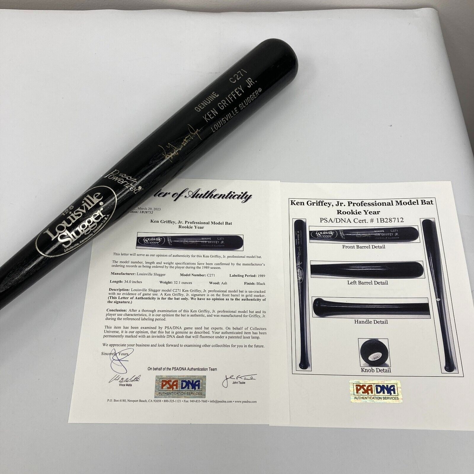 1989 Ken Griffey Jr. Rookie Signed Game Issued Baseball Bat PSA DNA ...
